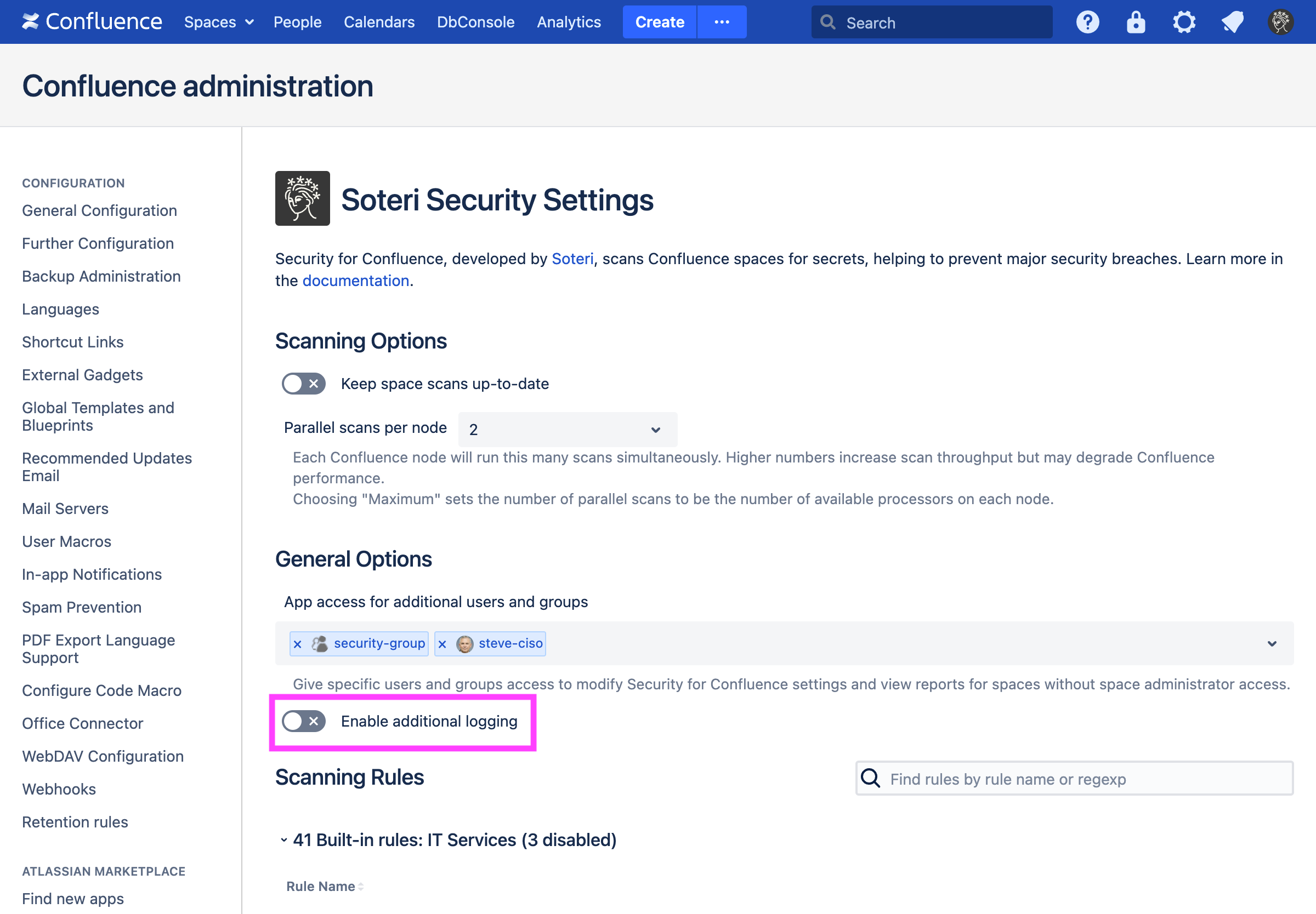Enabling debug logging
